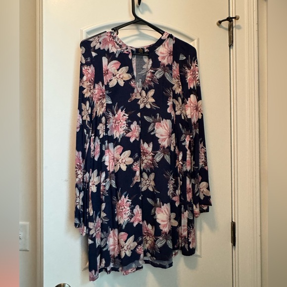 Blu Pepper | Dresses | Blu Pepper Tunic Dress Navy With Pink Floral ...
